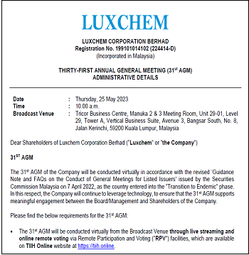 Luxchem 31 AGM | Luxchem